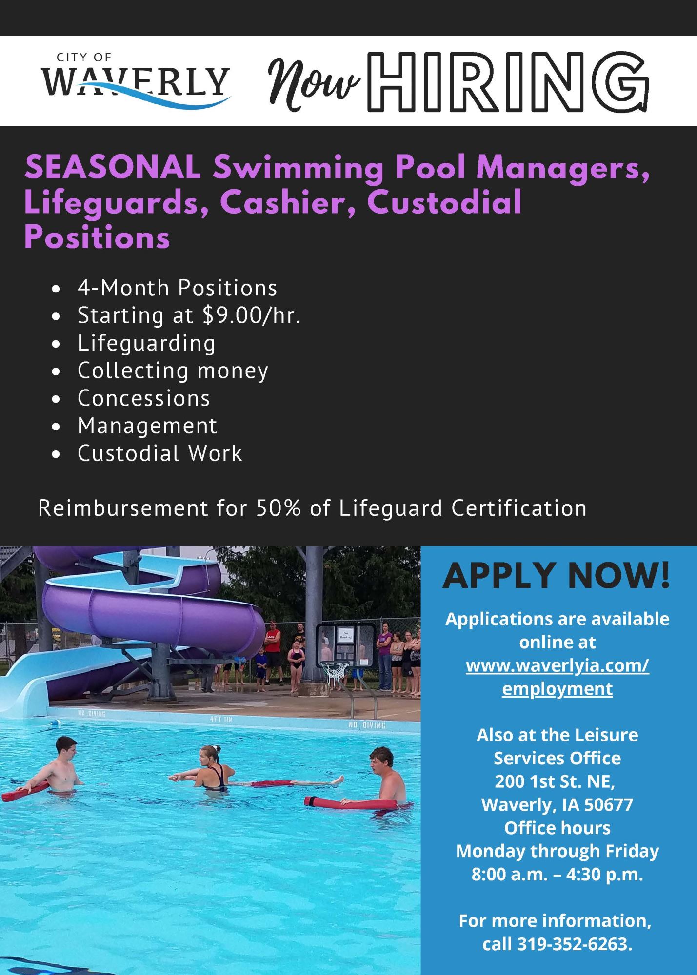 Leisure Services Now Hiring Seasonal Employees - The City of Waverly